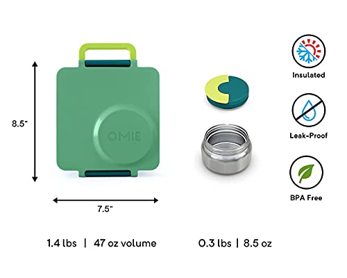 OmieBox Bento Box for Kids Insulated Bento Lunch Box with Leak Proof Thermos Food Jar, 3 Compartments + Capri Blue Utensil Set with Case