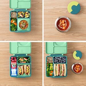 OmieBox Bento Box for Kids Insulated Bento Lunch Box with Leak Proof Thermos Food Jar, 3 Compartments + Capri Blue Utensil Set with Case