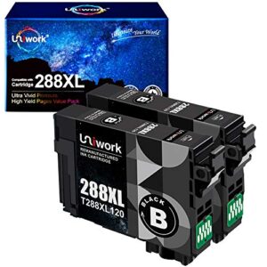 uniwork remanufactured 288xl ink cartridge replacement for epson 288 xl 288xl t288xl high yield to use with xp-440 xp-330 xp-340 xp-430 xp-446 xp-434 printer tray (upgraded chip, 2 black)