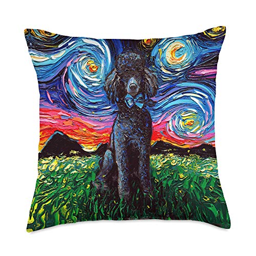 Sagittarius Gallery Black Standard Poodle Starry Night Dog Art by Aja Throw Pillow, 18x18, Multicolor