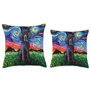 Sagittarius Gallery Black Standard Poodle Starry Night Dog Art by Aja Throw Pillow, 18x18, Multicolor