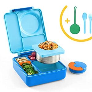 OmieBox Bento Box for Kids Insulated Bento Lunch Box with Leak Proof Thermos Food Jar, 3 Compartments + Mint Green Utensil Set with Case