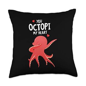 funny octopus valentines day illustration you octopi my heart-octopus valentine's day pun throw pillow, 18x18, multicolor