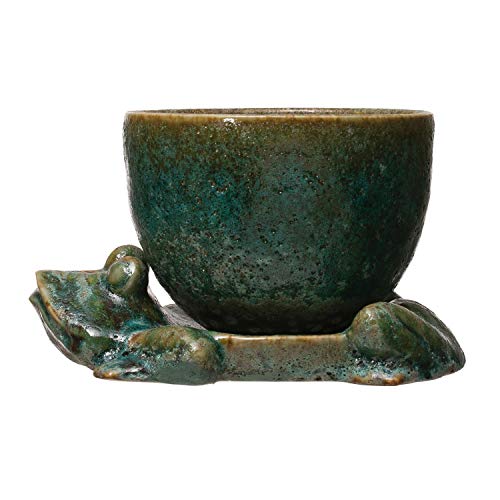 Creative Co-Op Stoneware Frog Base, Reactive Glaze, Green, Set of 2 (Each One Will Vary) (Holds 5" Planter Pot, 2