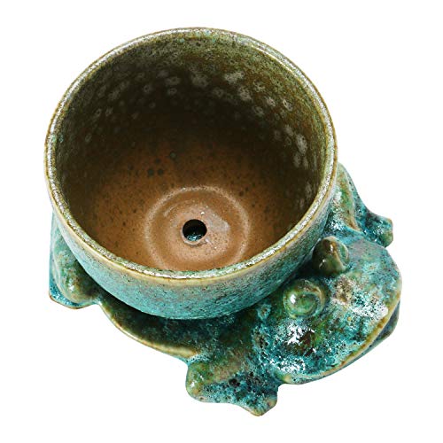 Creative Co-Op Stoneware Frog Base, Reactive Glaze, Green, Set of 2 (Each One Will Vary) (Holds 5" Planter Pot, 2