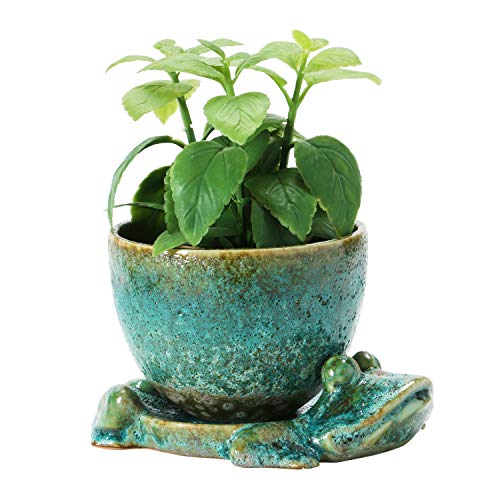 Creative Co-Op Stoneware Frog Base, Reactive Glaze, Green, Set of 2 (Each One Will Vary) (Holds 5" Planter Pot, 2