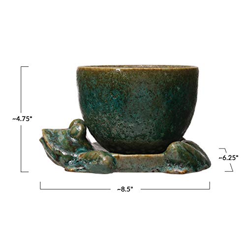 Creative Co-Op Stoneware Frog Base, Reactive Glaze, Green, Set of 2 (Each One Will Vary) (Holds 5" Planter Pot, 2