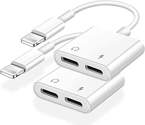 [Apple MFi Certified] Dual 2in1 Lightning Headphone Audio & Charger Adapter Splitter for iPhone iPad,2 Pack iPhone Headphone Adapter for iPhone 14/13/ 12/11/ XS/XS Max/XR/X/ 8/8plus/7/7 Plus/iPad