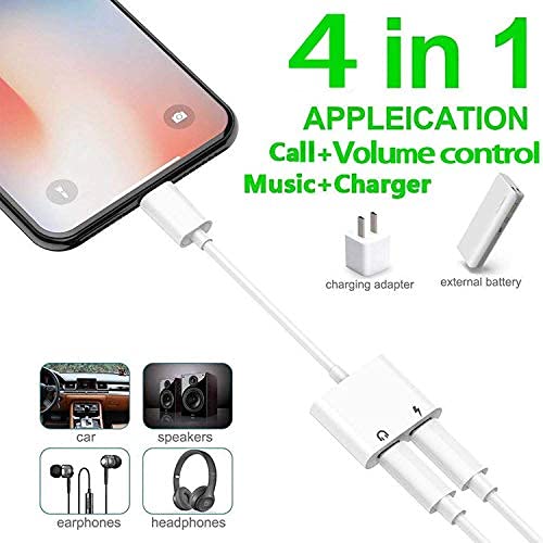 [Apple MFi Certified] Dual 2in1 Lightning Headphone Audio & Charger Adapter Splitter for iPhone iPad,2 Pack iPhone Headphone Adapter for iPhone 14/13/ 12/11/ XS/XS Max/XR/X/ 8/8plus/7/7 Plus/iPad