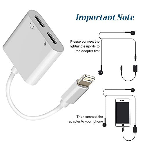 [Apple MFi Certified] Dual 2in1 Lightning Headphone Audio & Charger Adapter Splitter for iPhone iPad,2 Pack iPhone Headphone Adapter for iPhone 14/13/ 12/11/ XS/XS Max/XR/X/ 8/8plus/7/7 Plus/iPad