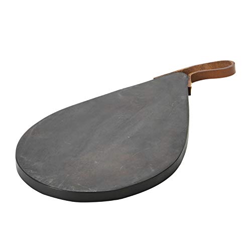 Creative Co-Op Mango Wood Cheese Leather Handle, Espresso Finish Cutting Board, 13.5" x 8"