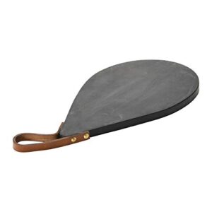 Creative Co-Op Mango Wood Cheese Leather Handle, Espresso Finish Cutting Board, 13.5" x 8"