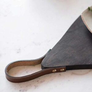 Creative Co-Op Mango Wood Cheese Leather Handle, Espresso Finish Cutting Board, 13.5" x 8"