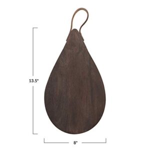 Creative Co-Op Mango Wood Cheese Leather Handle, Espresso Finish Cutting Board, 13.5" x 8"