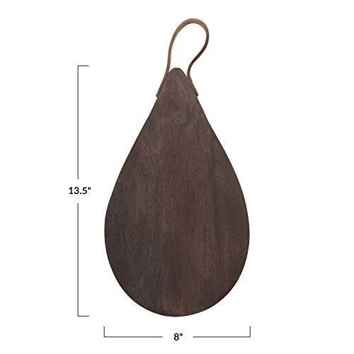 Creative Co-Op Mango Wood Cheese Leather Handle, Espresso Finish Cutting Board, 13.5" x 8"