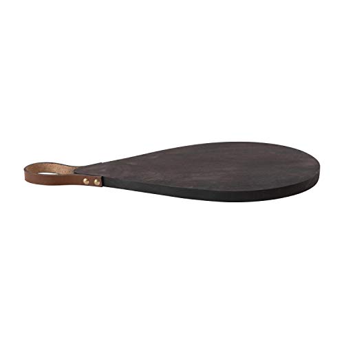 Creative Co-Op Mango Wood Cheese Leather Handle, Espresso Finish Cutting Board, 13.5" x 8"