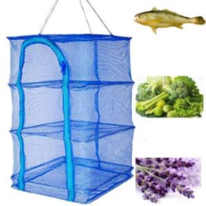 MAHDETP 2.2ft 3 Layer Non-Toxic Nylon Netting Foldable Drying Rack for Fish Vegetables Fruit Herb Practical Hanging Net Dry Cage（15.7 x15.7 x25.6inch）