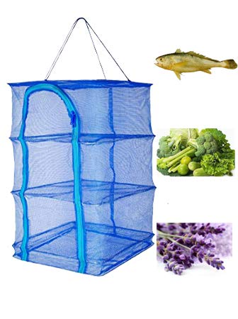 MAHDETP 2.2ft 3 Layer Non-Toxic Nylon Netting Foldable Drying Rack for Fish Vegetables Fruit Herb Practical Hanging Net Dry Cage（15.7 x15.7 x25.6inch）