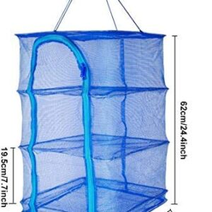 MAHDETP 2.2ft 3 Layer Non-Toxic Nylon Netting Foldable Drying Rack for Fish Vegetables Fruit Herb Practical Hanging Net Dry Cage（15.7 x15.7 x25.6inch）