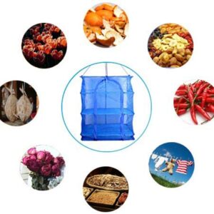 MAHDETP 2.2ft 3 Layer Non-Toxic Nylon Netting Foldable Drying Rack for Fish Vegetables Fruit Herb Practical Hanging Net Dry Cage（15.7 x15.7 x25.6inch）