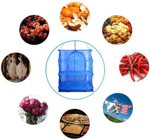 MAHDETP 2.2ft 3 Layer Non-Toxic Nylon Netting Foldable Drying Rack for Fish Vegetables Fruit Herb Practical Hanging Net Dry Cage（15.7 x15.7 x25.6inch）