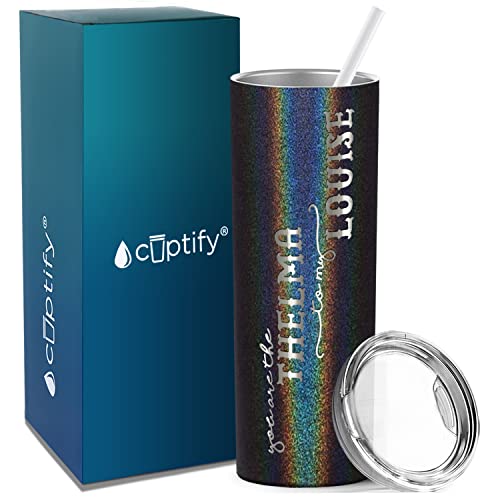 Cuptify You are the Thelma to my Louise Skinny Tumbler with Lid and Straw Laser Engraved on Black Glitter 20 oz Vacuum Insulated Gift for Women, Best Friend, Sister