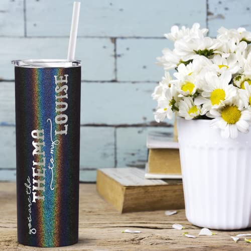 Cuptify You are the Thelma to my Louise Skinny Tumbler with Lid and Straw Laser Engraved on Black Glitter 20 oz Vacuum Insulated Gift for Women, Best Friend, Sister