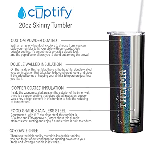 Cuptify You are the Thelma to my Louise Skinny Tumbler with Lid and Straw Laser Engraved on Black Glitter 20 oz Vacuum Insulated Gift for Women, Best Friend, Sister