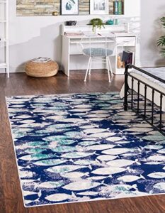 unique loom ariel collection area rug - fish (rectangular 4' 0" x 6' 0", blue/green)