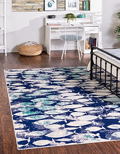 Unique Loom Ariel Collection Area Rug - Fish (Rectangular 4' 0" x 6' 0", Blue/Green)