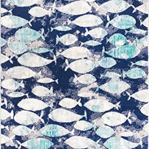 Unique Loom Ariel Collection Area Rug - Fish (Rectangular 4' 0" x 6' 0", Blue/Green)