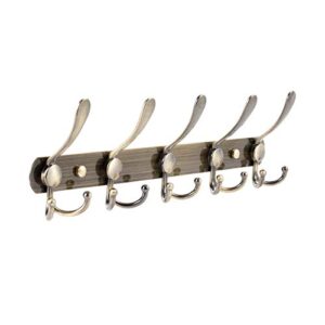 coat rack wall mounted, coat hanger wall 5 tri hooks heavy duty stainless steel coat hook rail for coats towels purse robes keys and hats(bronze)