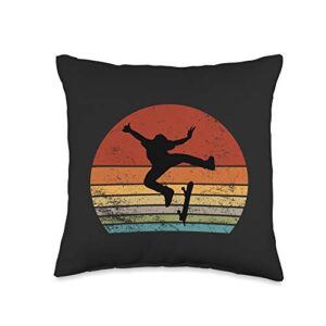 crazy mojo beach palm tree surfing van & vibes fun retro sunset skateboard gift teen skaters throw pillow, 16x16, multicolor