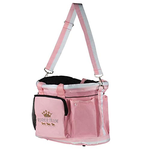 HORZE Emilie Equestrian Kids' Durable Grooming Bag with Tote Handles and Shoulder Strap - Bubblegum Pink - One Size