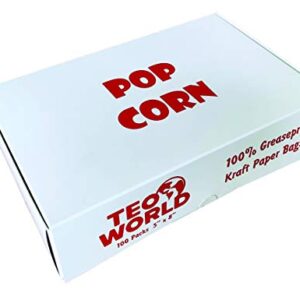 100% Greaseproof White Kraft paper Bags, 100 Popcorn Bags 1 Once - Perfect Size for Theater, Movies, Birthday Parties Celebration - Great Carnival Light Snacking Bags - Popcorn Bags for Party - Sturdy Paper Bags.