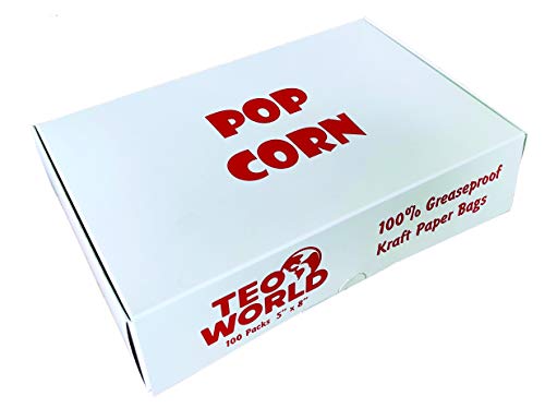 100% Greaseproof White Kraft paper Bags, 100 Popcorn Bags 1 Once - Perfect Size for Theater, Movies, Birthday Parties Celebration - Great Carnival Light Snacking Bags - Popcorn Bags for Party - Sturdy Paper Bags.