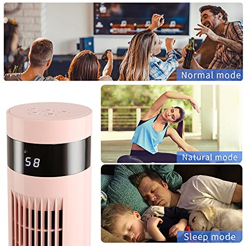 R.W.FLAME Tower Fan with Oscillation, Remote Control, 3 Wind Modes,Time Settings, Portable Bladeless Floor Fans for Home with Children/Pets/Elders(Pink, 43")