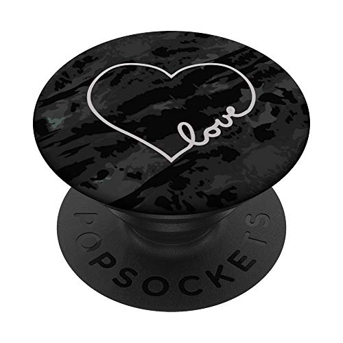 White Heart Love Black PopSockets PopGrip: Swappable Grip for Phones & Tablets