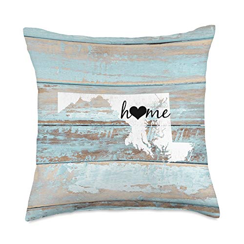 Maryland Barn Board Shiplap Home Heart Gift Maryland Rustic Home Pride US State Distressed Look Throw Pillow, 18x18, Multicolor