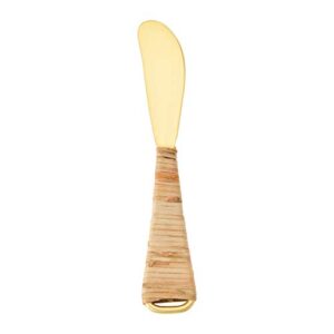 Creative Co-Op Cheese Knives with Rattan Handles, Gold Finish, Set of 3 Knife, 6.5" x 6.75"