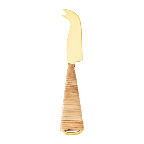 Creative Co-Op Cheese Knives with Rattan Handles, Gold Finish, Set of 3 Knife, 6.5" x 6.75"