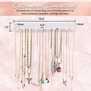 Boxy Concepts Necklace Organizer - 2 Pack - Easy-Install 10.5"x1.5" Hanging Necklace Holder Wall Mount with 10 Necklace Hooks - Beautiful Necklace Hanger also for Bracelets, Earrings, and Keys (White)