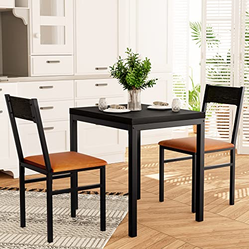 HOMOOI 3 Piece Dining Room Table Set for 2, Small Rectangular Kitchen Table with 2 Cushioned Chairs, Espresso and Brown