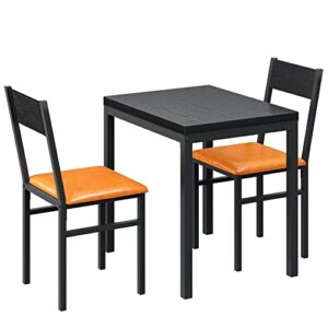 HOMOOI 3 Piece Dining Room Table Set for 2, Small Rectangular Kitchen Table with 2 Cushioned Chairs, Espresso and Brown