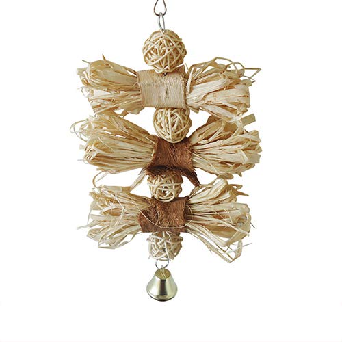 SONGBIRDTH Parrot Chew Toys - Parrot Bird Chew Bites Natural Raffia Fiber Ball Bell Cage Hangings Pet Play Toy for Medium and Small Parrot