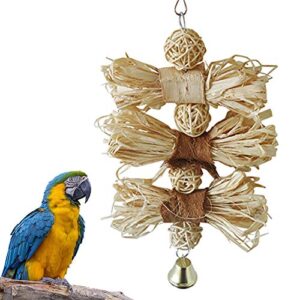 SONGBIRDTH Parrot Chew Toys - Parrot Bird Chew Bites Natural Raffia Fiber Ball Bell Cage Hangings Pet Play Toy for Medium and Small Parrot