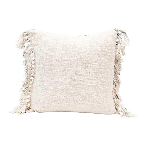 Creative Co-Op Stonewashed Woven Cotton Blend Ikat Pattern & Tassels, Blue & Cream Color Pillow, 1 Count (Pack of 1), Blue & Grey