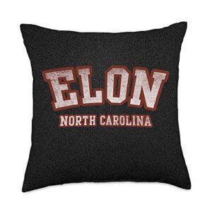 university and college towns co. elon north carolina athletic text sport style throw pillow, 18x18, multicolor