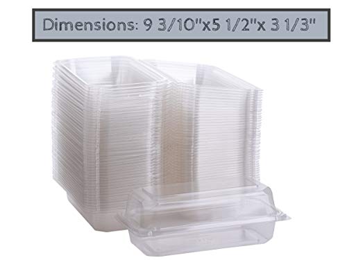 Smygoods Plastic loaf Container, Disposable Plastic Sturdy Hinged Loaf Containers, [25 Pack] Dimensions: 9 3/10''x5 1/2''x 3 1/3''