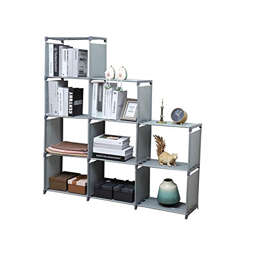 YCOCO 9 Cubes Bookshelf Office Storage Shelf Plastic Storage Cabinet,Adjustable Stackable DIY Bookshelf for Kid,Home Furniture Storage Bookcase,Grey